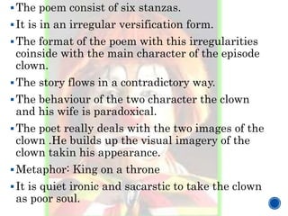 Clown’s wife poem by Johnson Agard analysis | PPTX