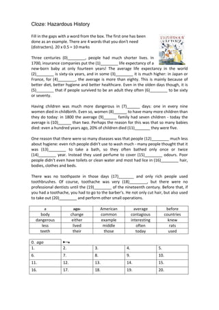 Cloze tests-intermediate | PDF