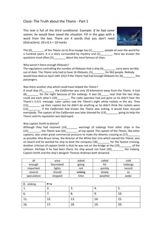 Cloze tests-intermediate | PDF