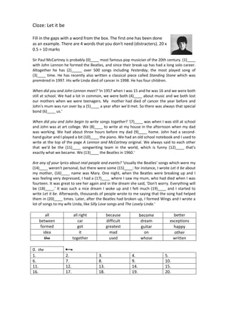 Cloze tests-intermediate | PDF