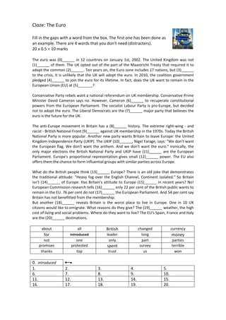 Cloze tests-intermediate | PDF