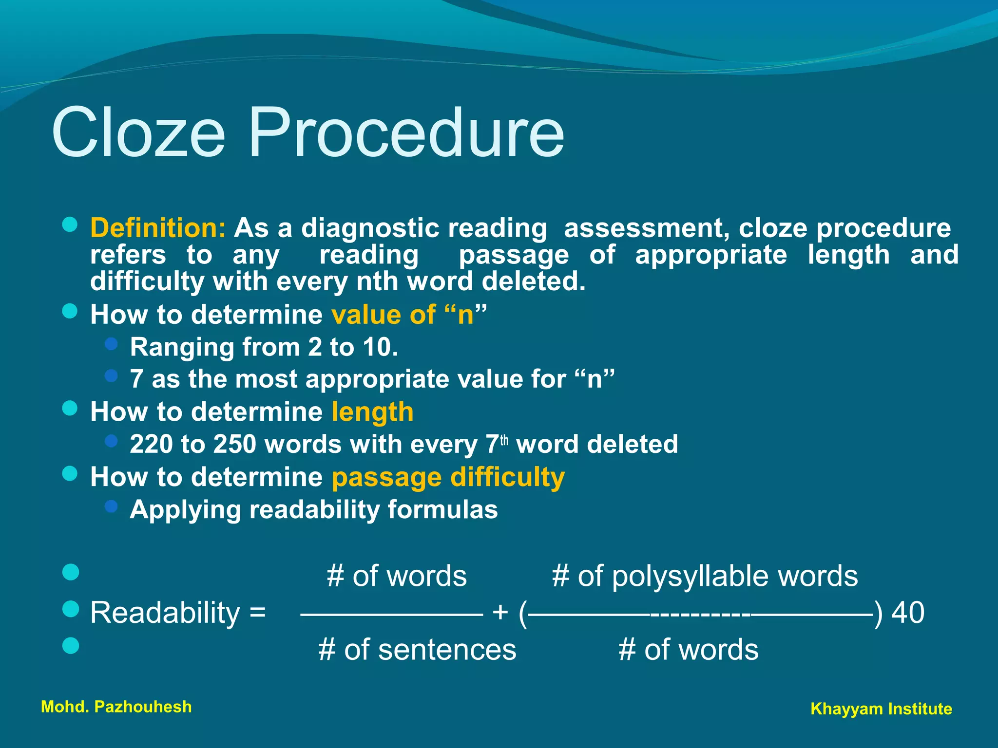 Cloze & dictation tests | PPT