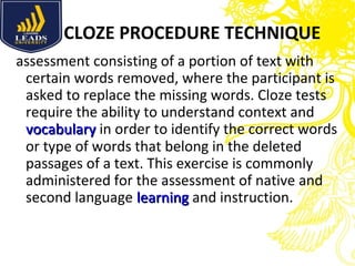 Cloze procedure technique in reading and listening comprehension | PPT
