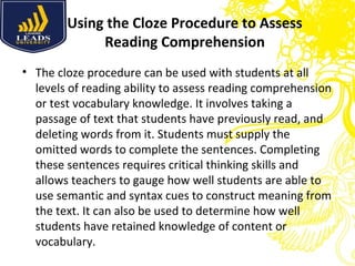 Cloze procedure technique in reading and listening comprehension | PPT