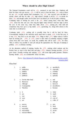 The Example of Cloze Test | DOCX | Educational Assessment | Education