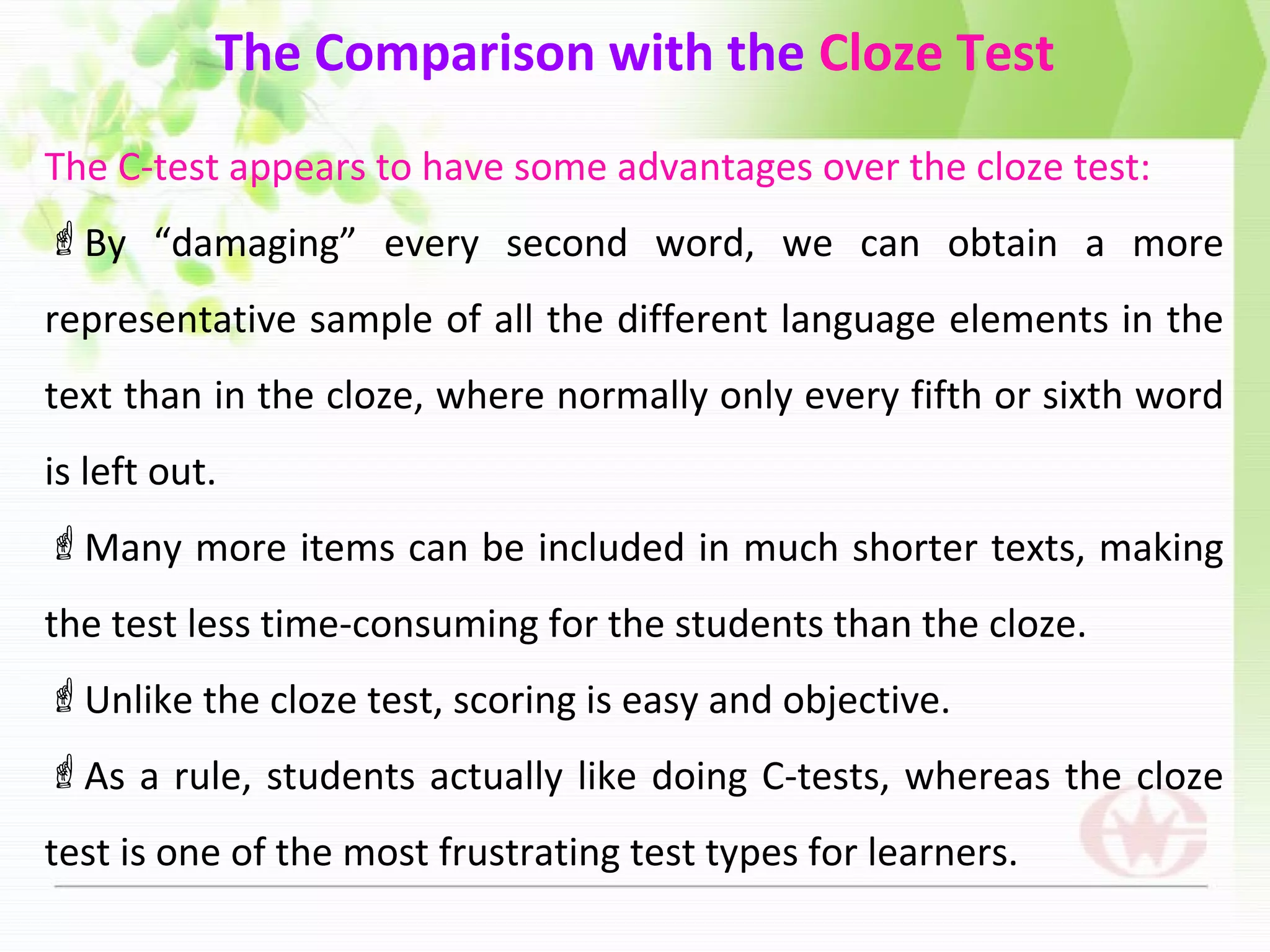 Cloze and C-Test_Language Assessment - By Sheila Chei | PPT