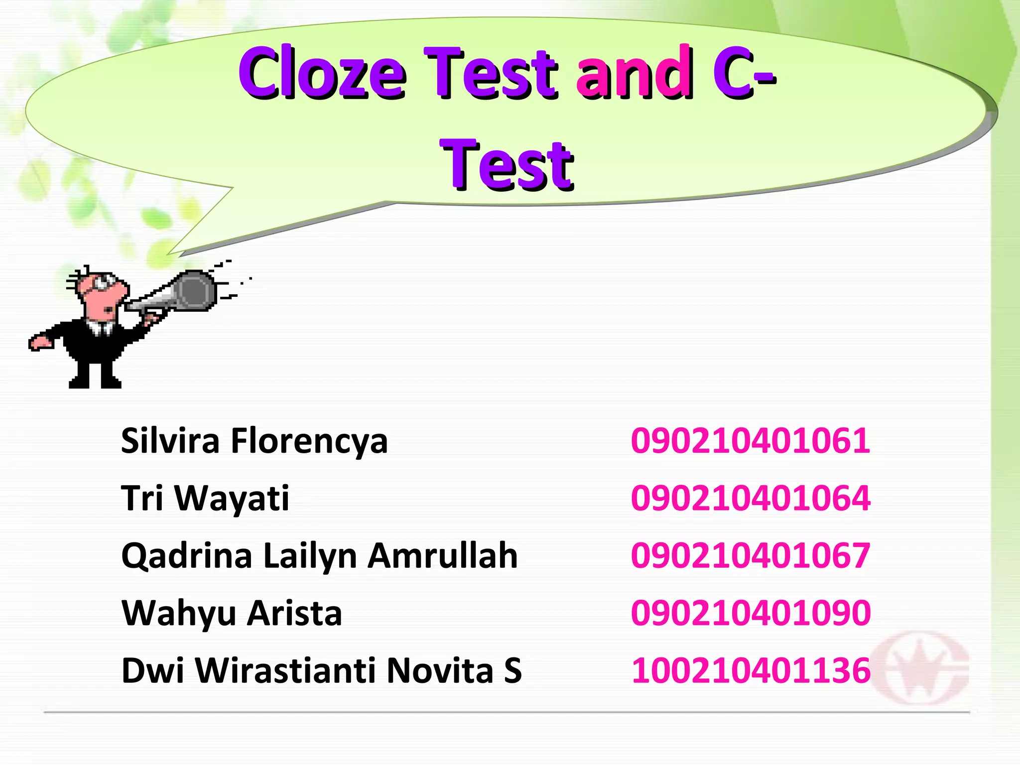 Cloze test and c test | PPT