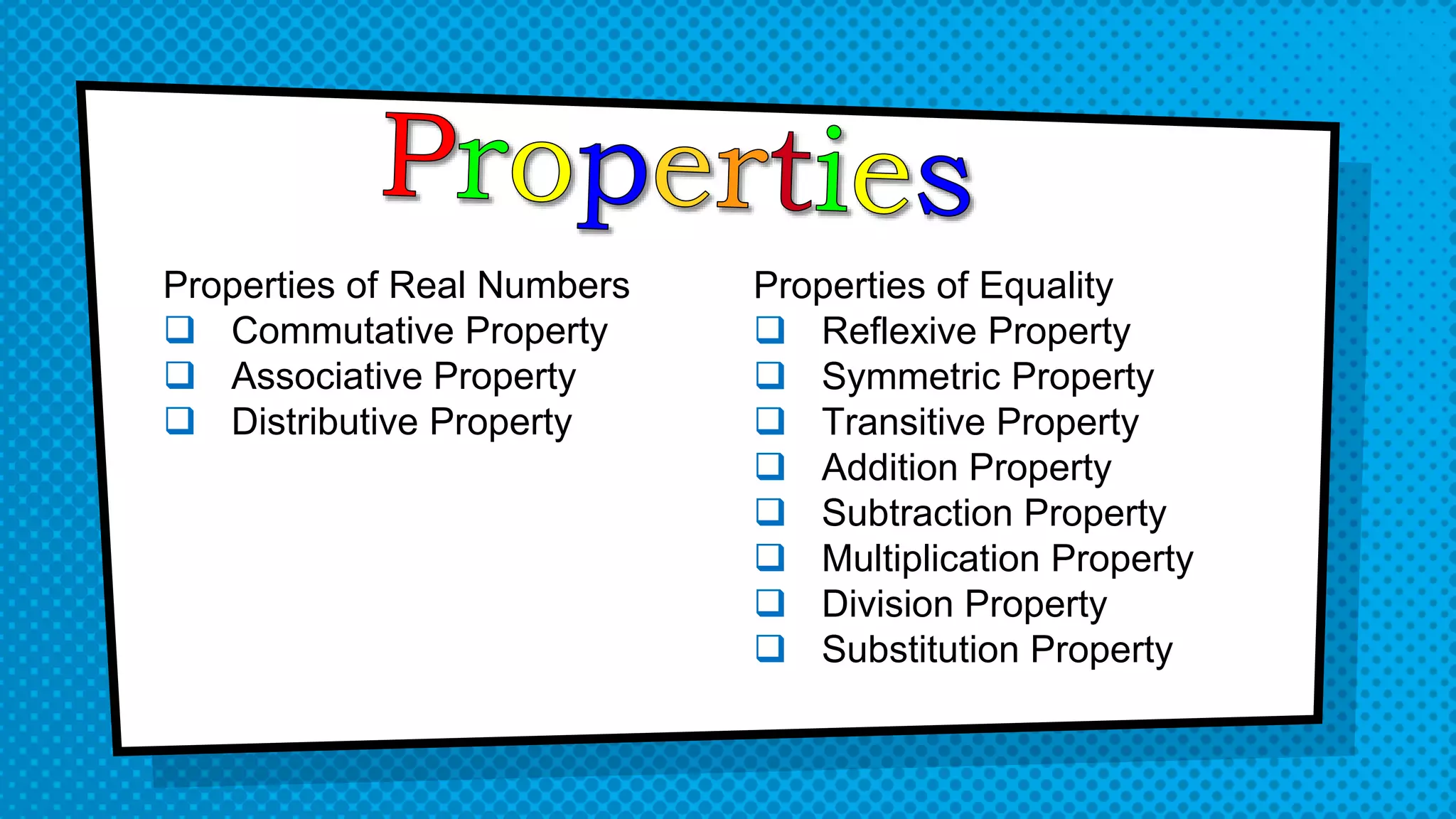 Properties of Real Numbers and Equality - Mathematics 8 (3rd Quarter ...