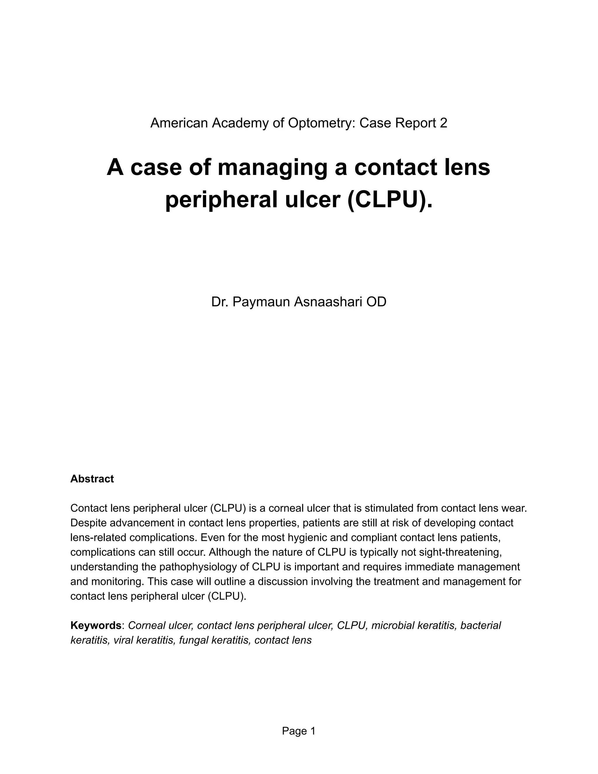 Contact Lens Peripheral Ulcer - Case Report | PDF