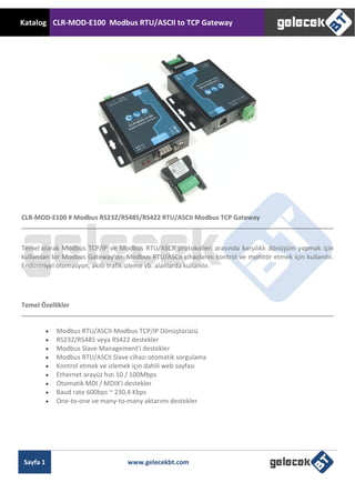 Modbus RTU to TCP CLR-MOD-E100 GelecekBT | PDF