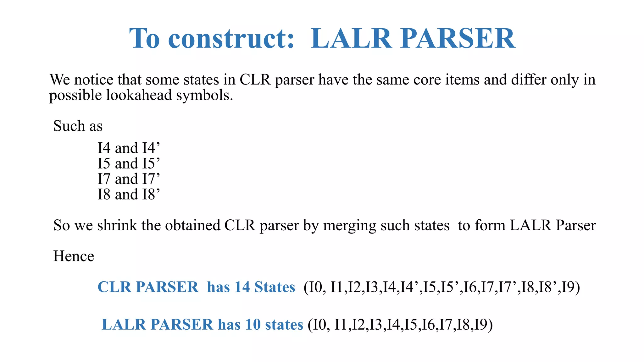 CLR AND LALR PARSER | PPT CLR AND LALR PARSER | PPT