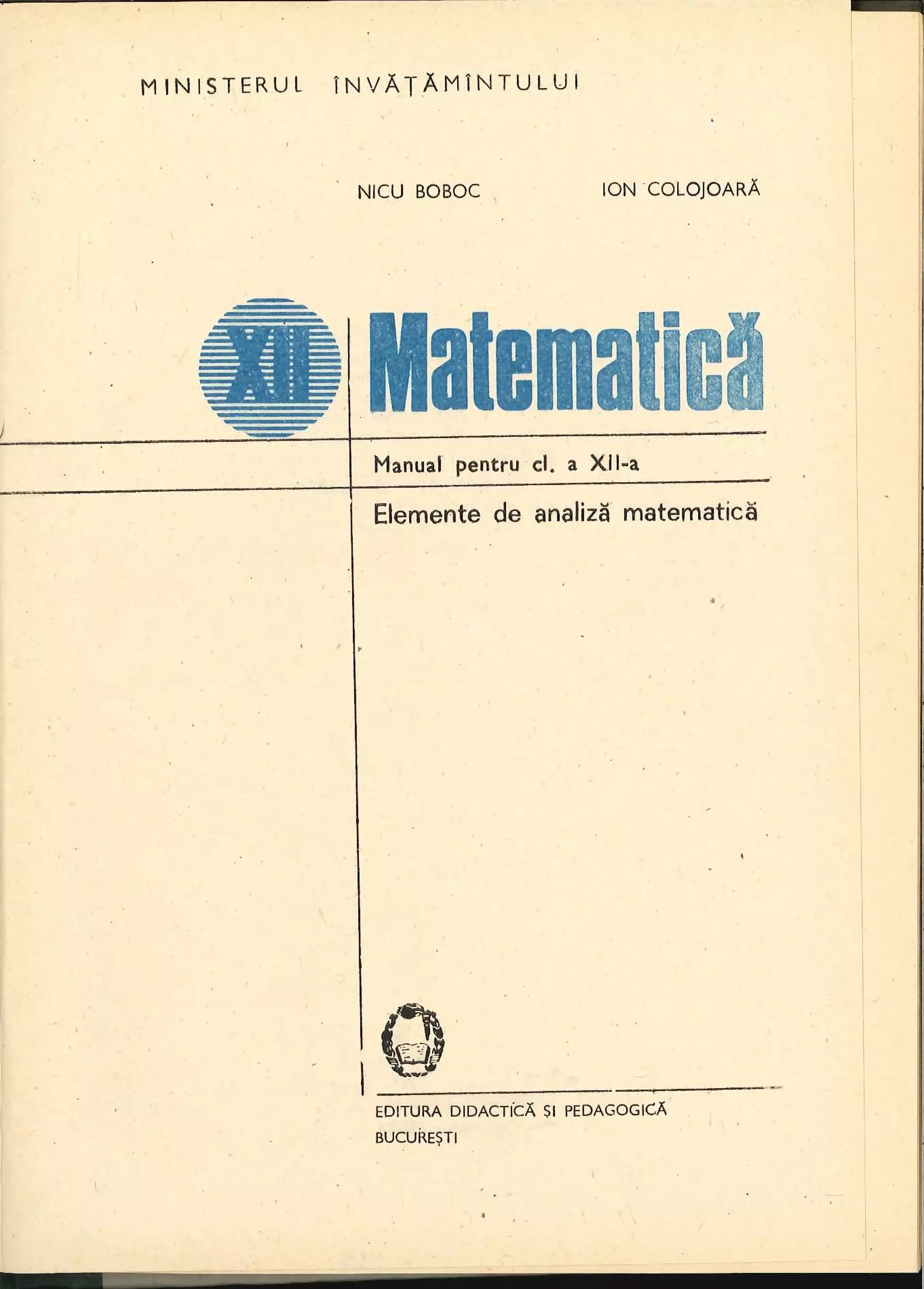 Cls 12 manual_analiza_matematica_xii_1990 | PDF