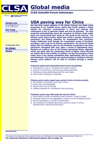 CLSA AsiaUSA Forum takeaways: USA paving way for China | PDF | Free ...