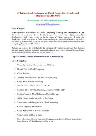 4 th International Conference on Cloud Computing, Security and Blockchain (CLSB 2023) | PDF
