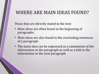 Teaching To Find Main Idea and Inference | PPT