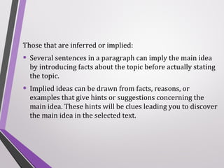 Teaching To Find Main Idea and Inference | PPT