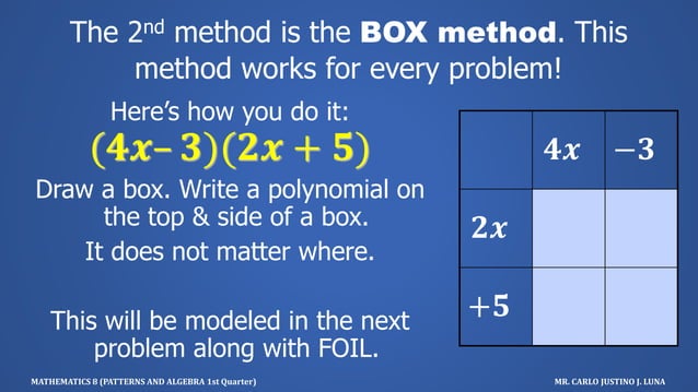 Product of Two Binomials (FOIL Method) | PPSX | Science