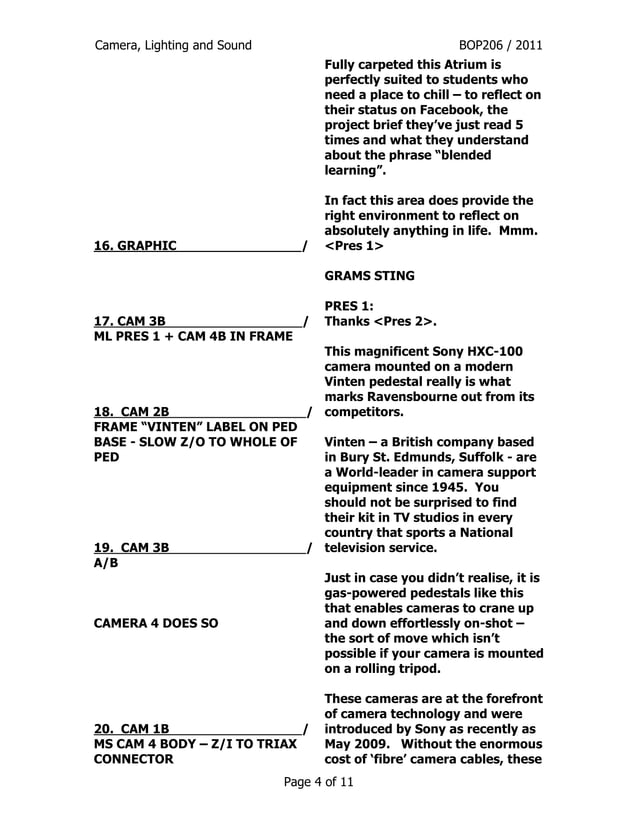 Camera Script for "This is the Place" | PDF