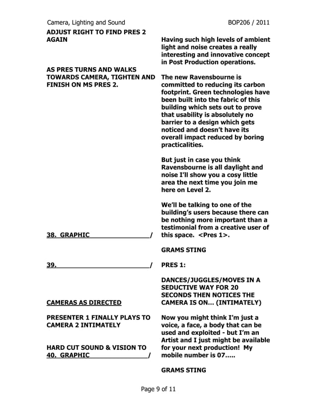 Camera Script for "This is the Place" | PDF