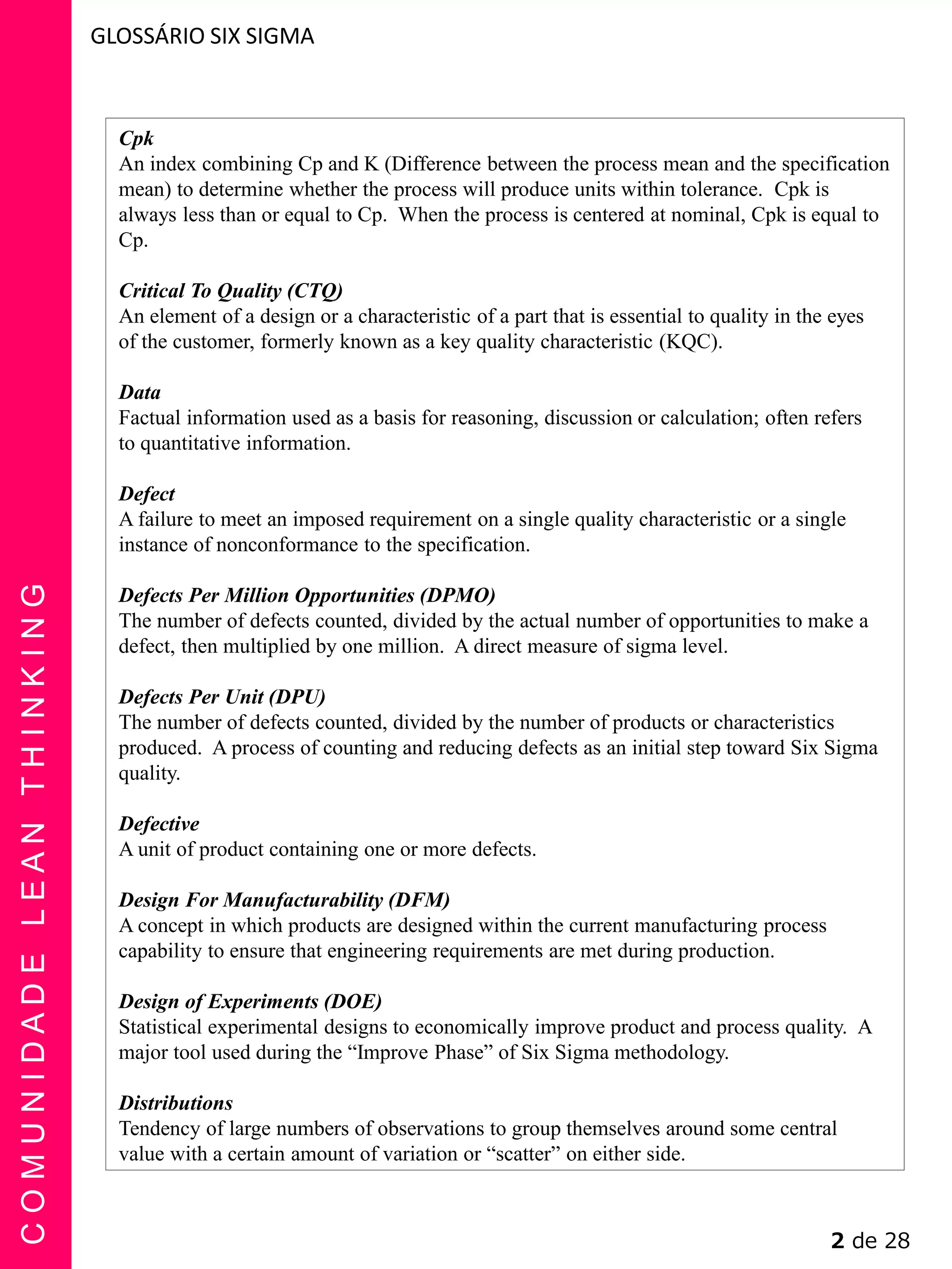 Clt Six Sigma Glossary | PDF | Physics | Science