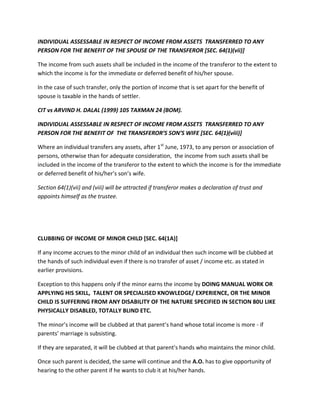 Clubbing of income for agreetation of income.bose