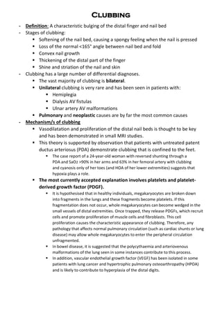 Clubbing summary | PDF | Digestive Disorders | Diseases and Conditions