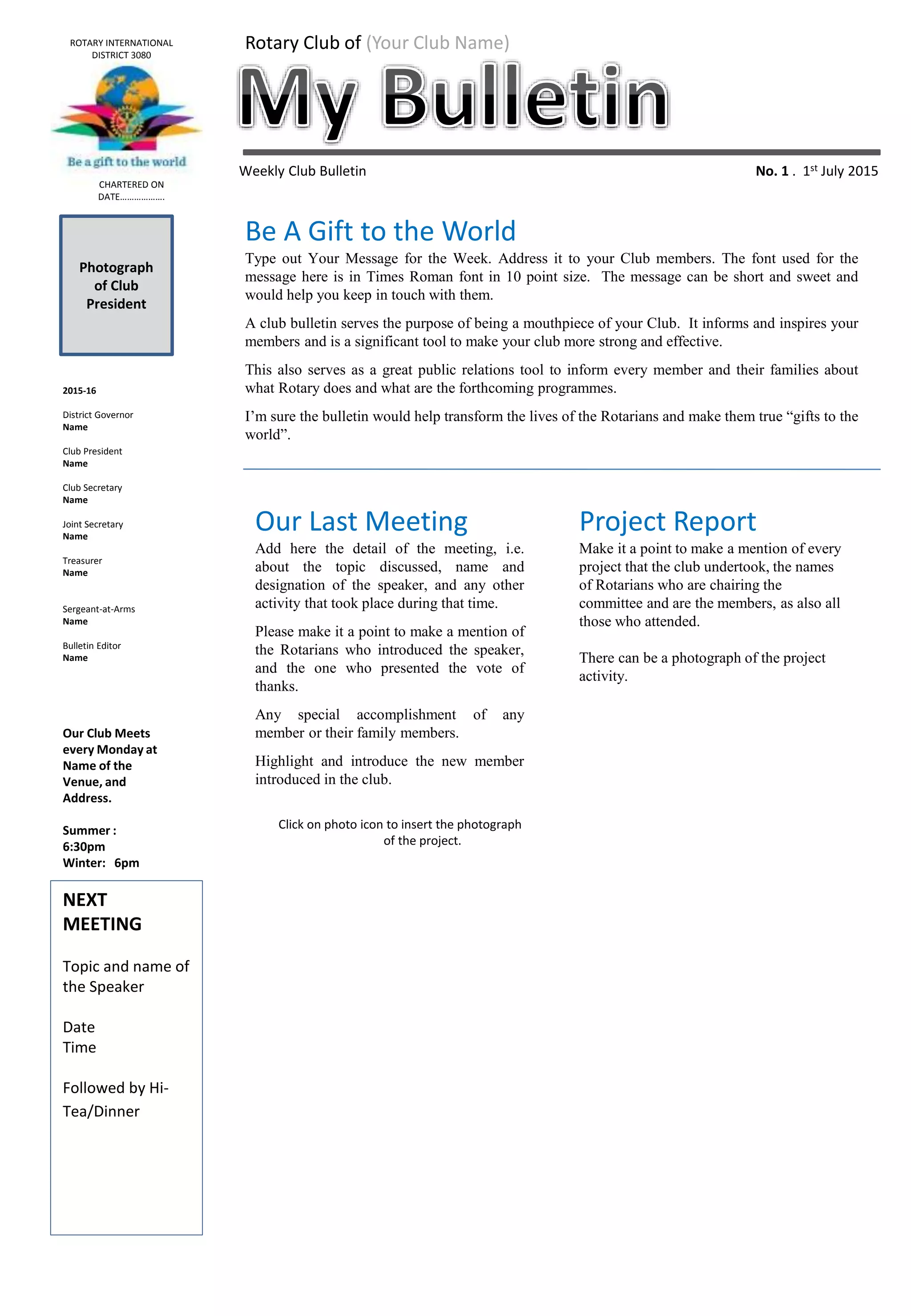 Create Your One Page Club Bulletin in an Hour | PPTX