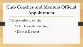 Club Coaching and Mentoring | PPTX