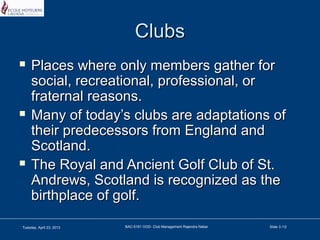 Club management ood bac 5161 part 1 | PPT | Business | Business and Finance