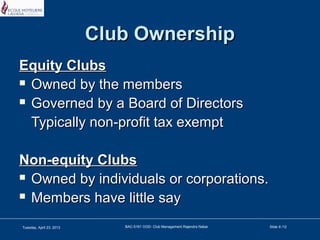 Club management ood bac 5161 part 1 | PPT | Business | Business and Finance