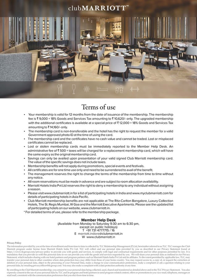 Club Marriott Hotel Membership | Free Night Stay & 50% Off on Food | PDF