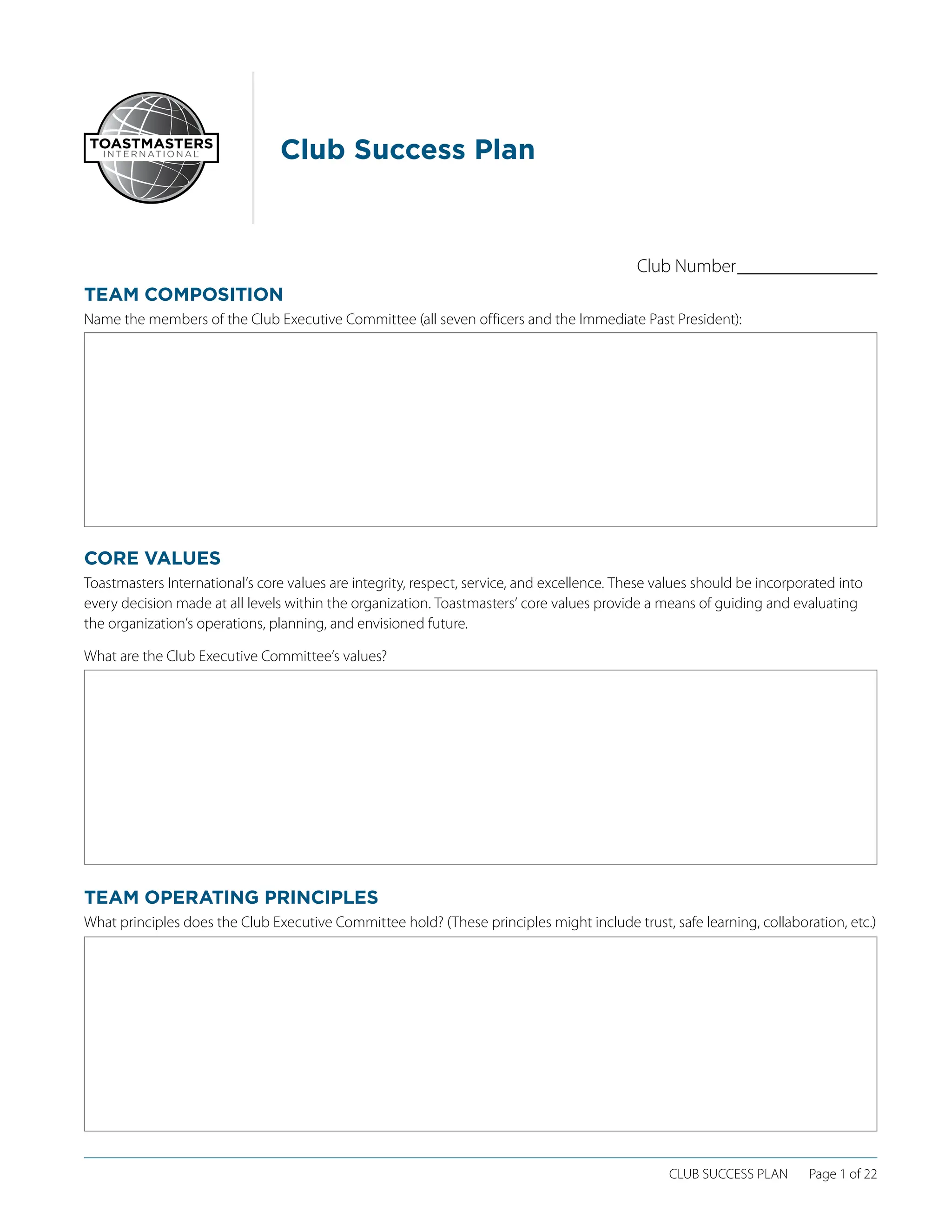 Club Success Plan Template for any toast | PDF
