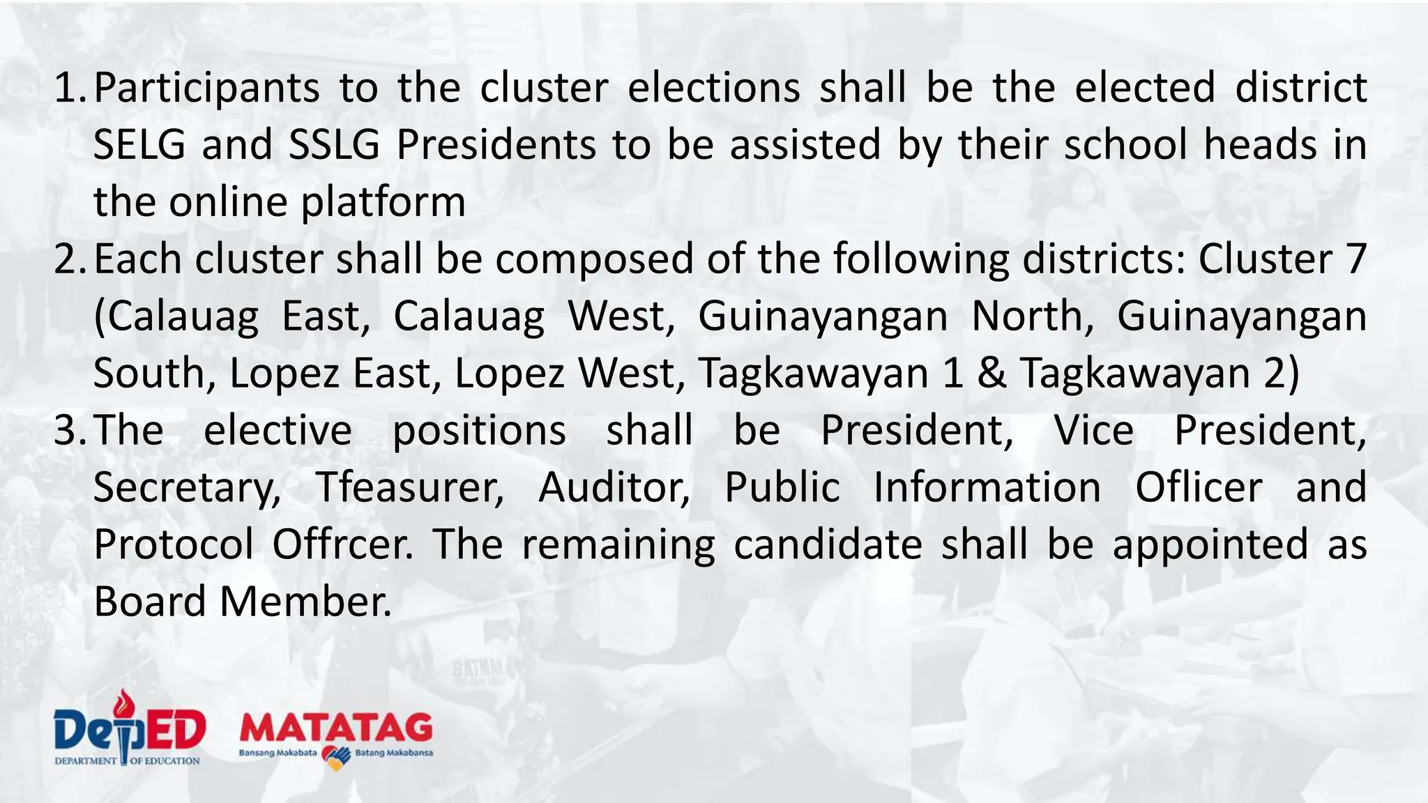 cluster SSLG election 2024 in division of | PPTX