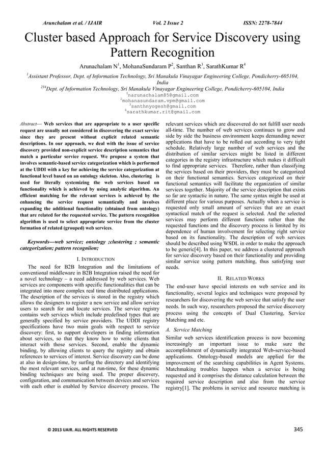 Cluster Based Approach For Service Discovery Using Pattern Recognition