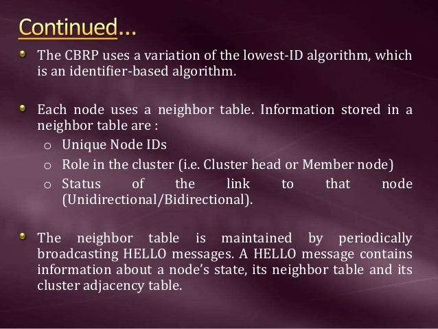 Cluster based routing protocol Cluster based routing protocol
