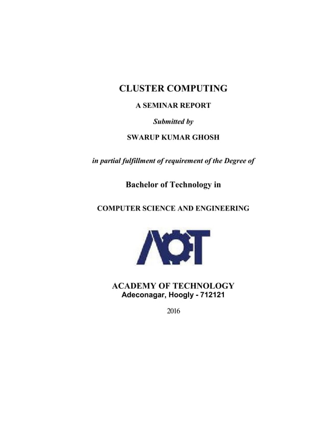 Cluster computing report | PDF