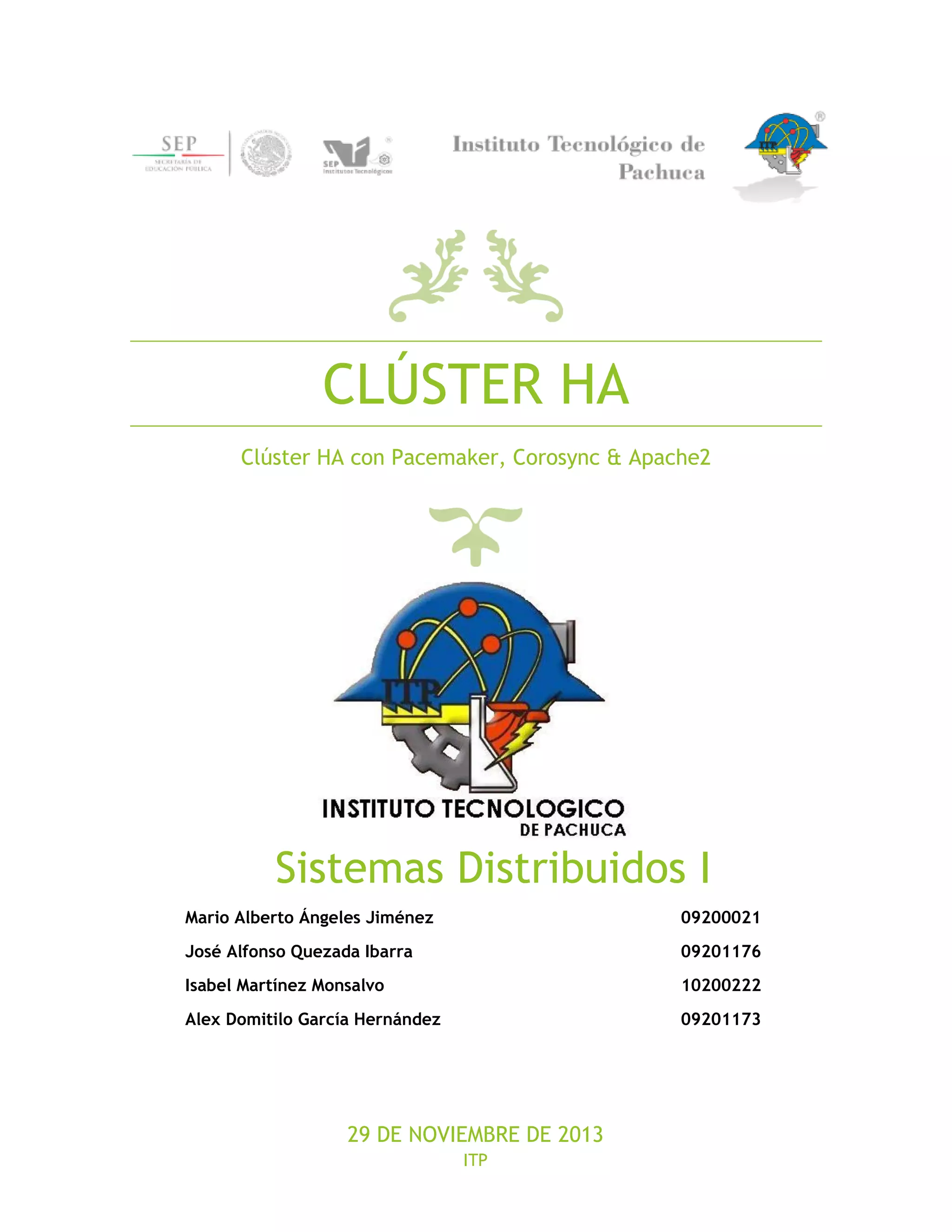 Cluster de alta disponibilidad con corosync, pacemaker & apache2 | PDF