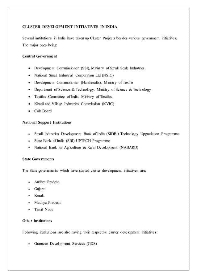 Cluster development in india final | PDF