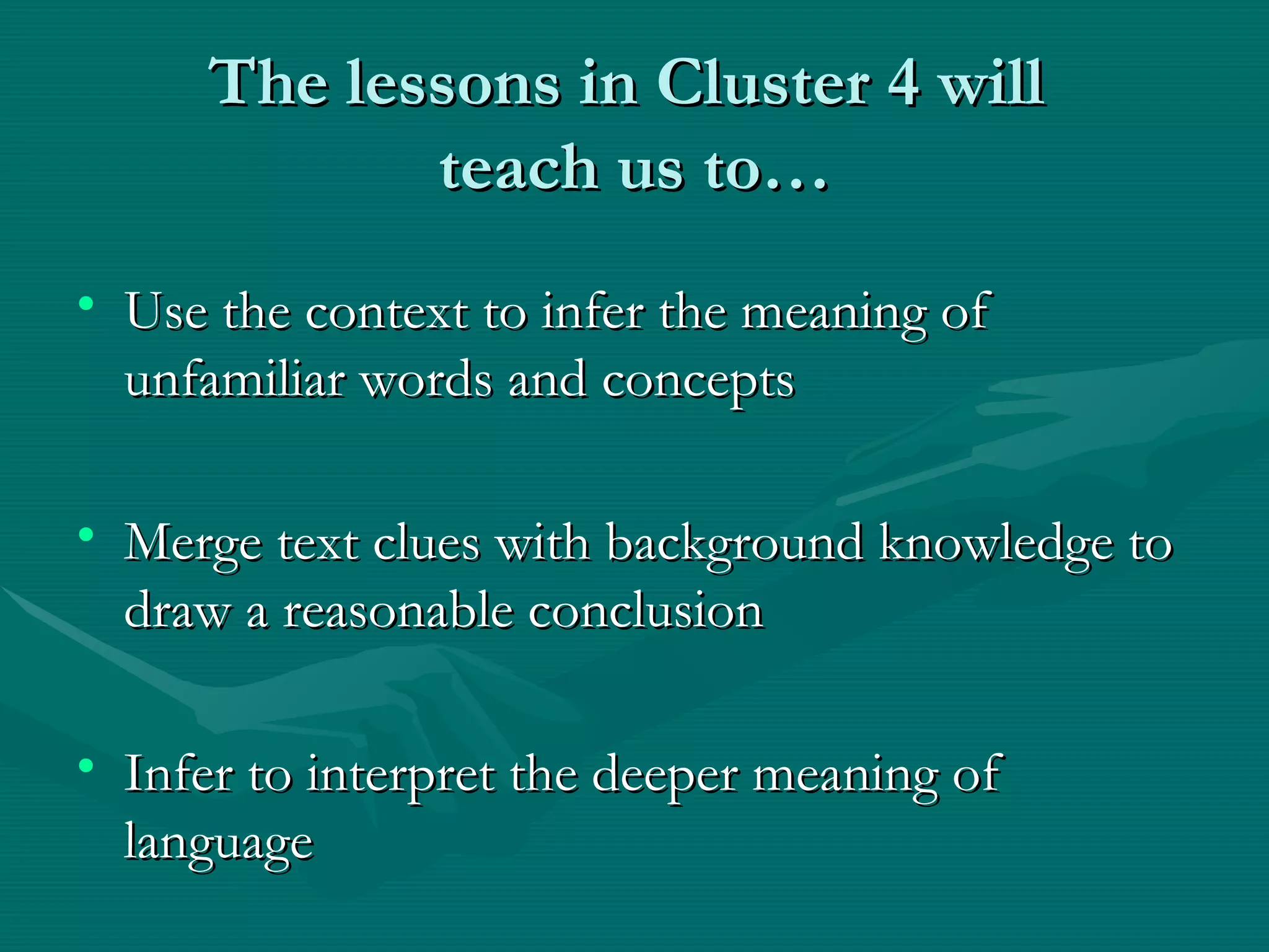 Cluster four launching lesson | PPT