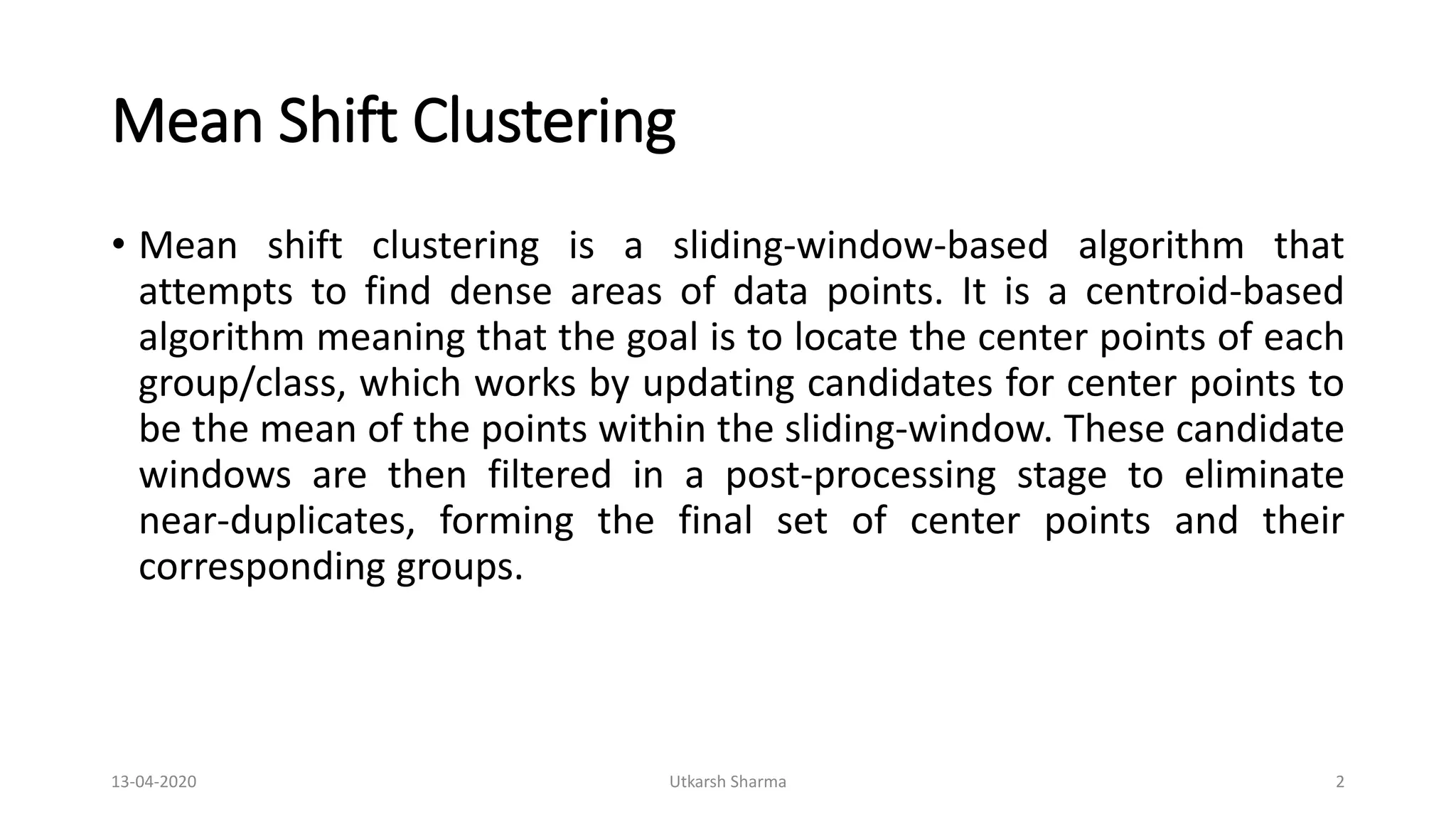 Density Based Clustering Algorithmsdb Scan Mean Shift Ppt Free
