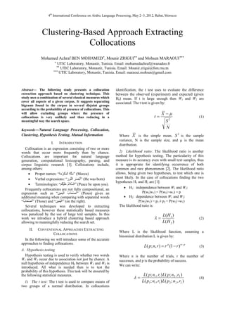 Clustering Based Approach Extracting Collocations | PDF