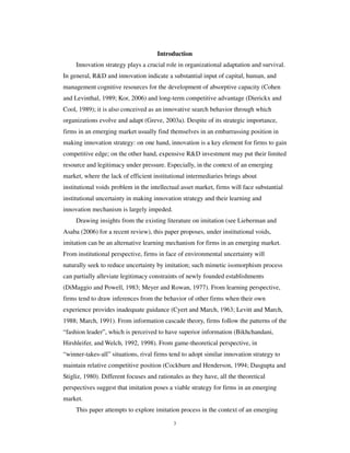 Clustering and Imitation in Innovation Strategy: Toward an Incumbent ...