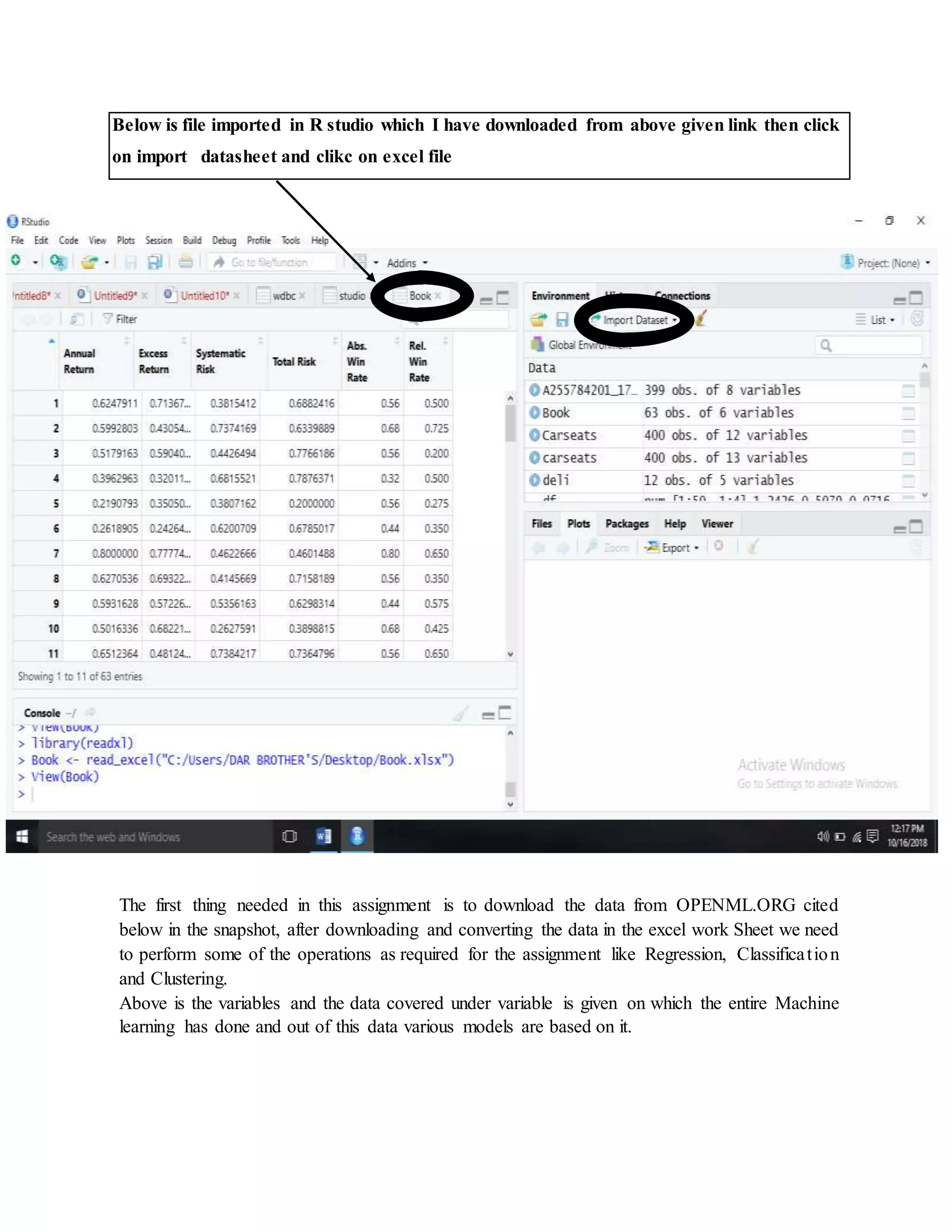 REGRESSION, CLUSTERING AND CLASSIFICATION IN R-STUDIO | DOCX