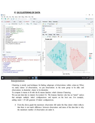 REGRESSION, CLUSTERING AND CLASSIFICATION IN R-STUDIO | DOCX