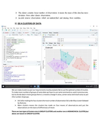 REGRESSION, CLUSTERING AND CLASSIFICATION IN R-STUDIO | DOCX