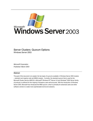 Cluster quorums | PDF