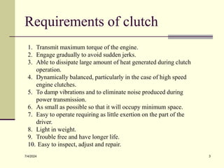 CLUTCH introduction, types of clutches, uses etc | PPT