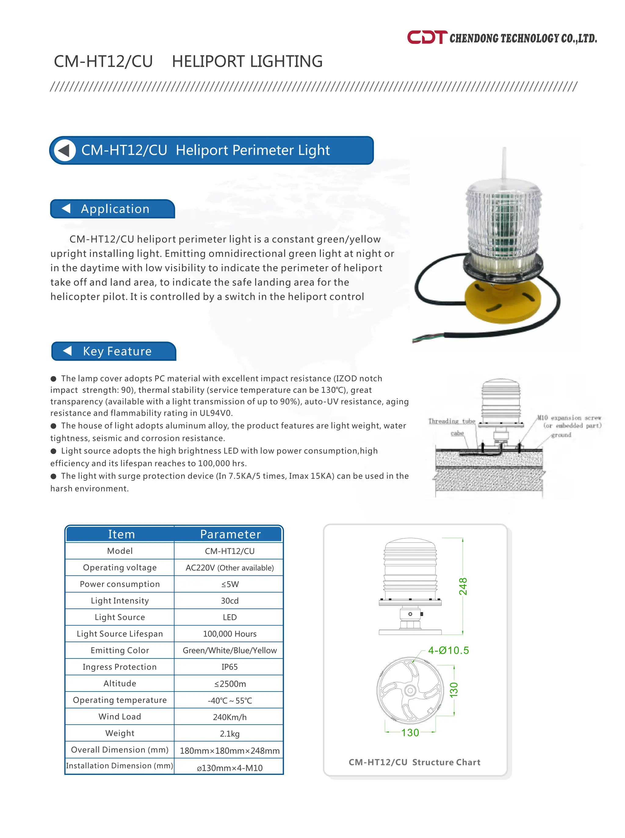 CM-HT12-CU Helipad lighting system 110-240 Vac steady omnidirectional ...