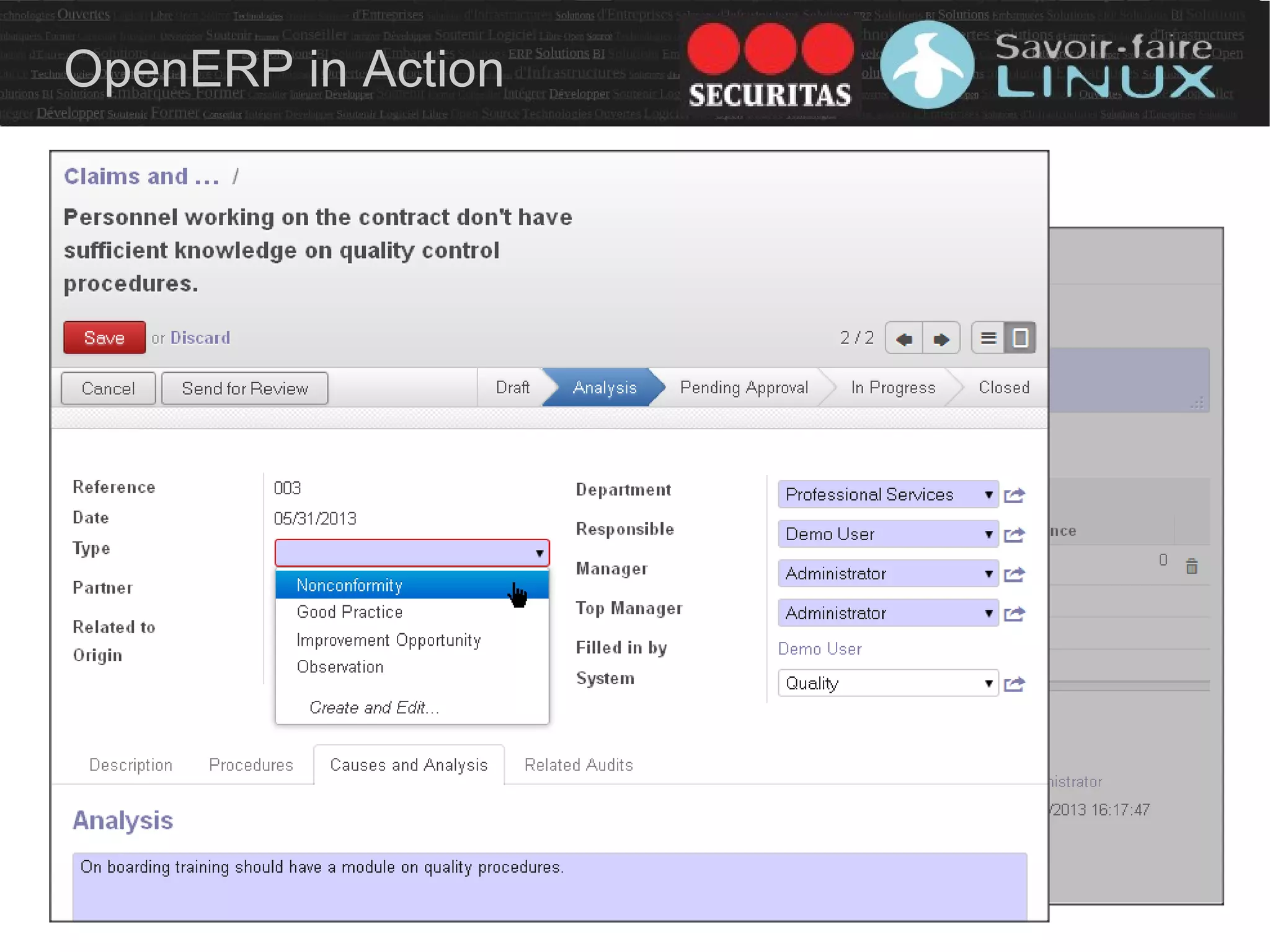 ISO (and other standard) Management Systems with OpenERP | ODP