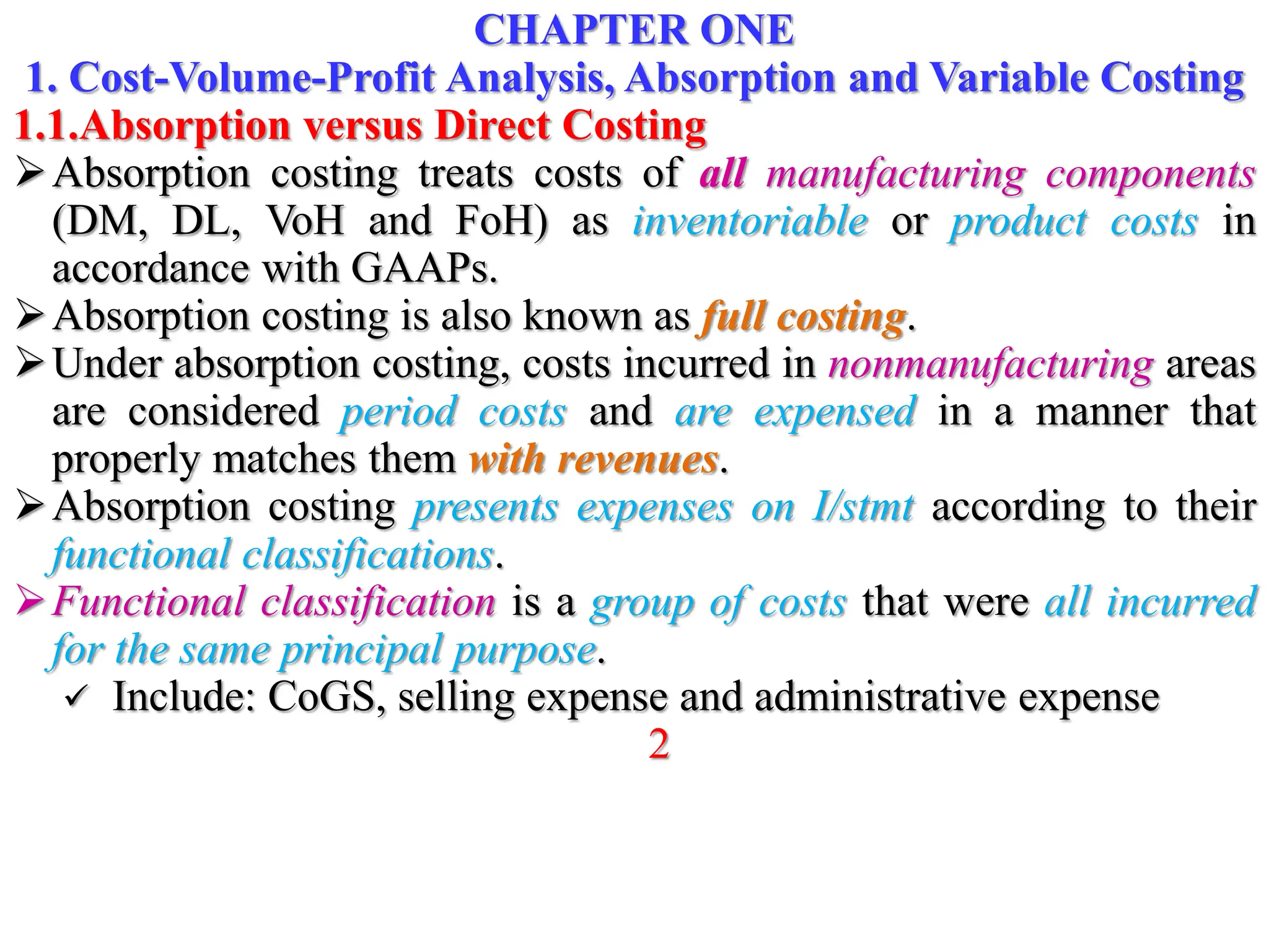 Cost volume profit analysis absorption and variable costing | PPTX